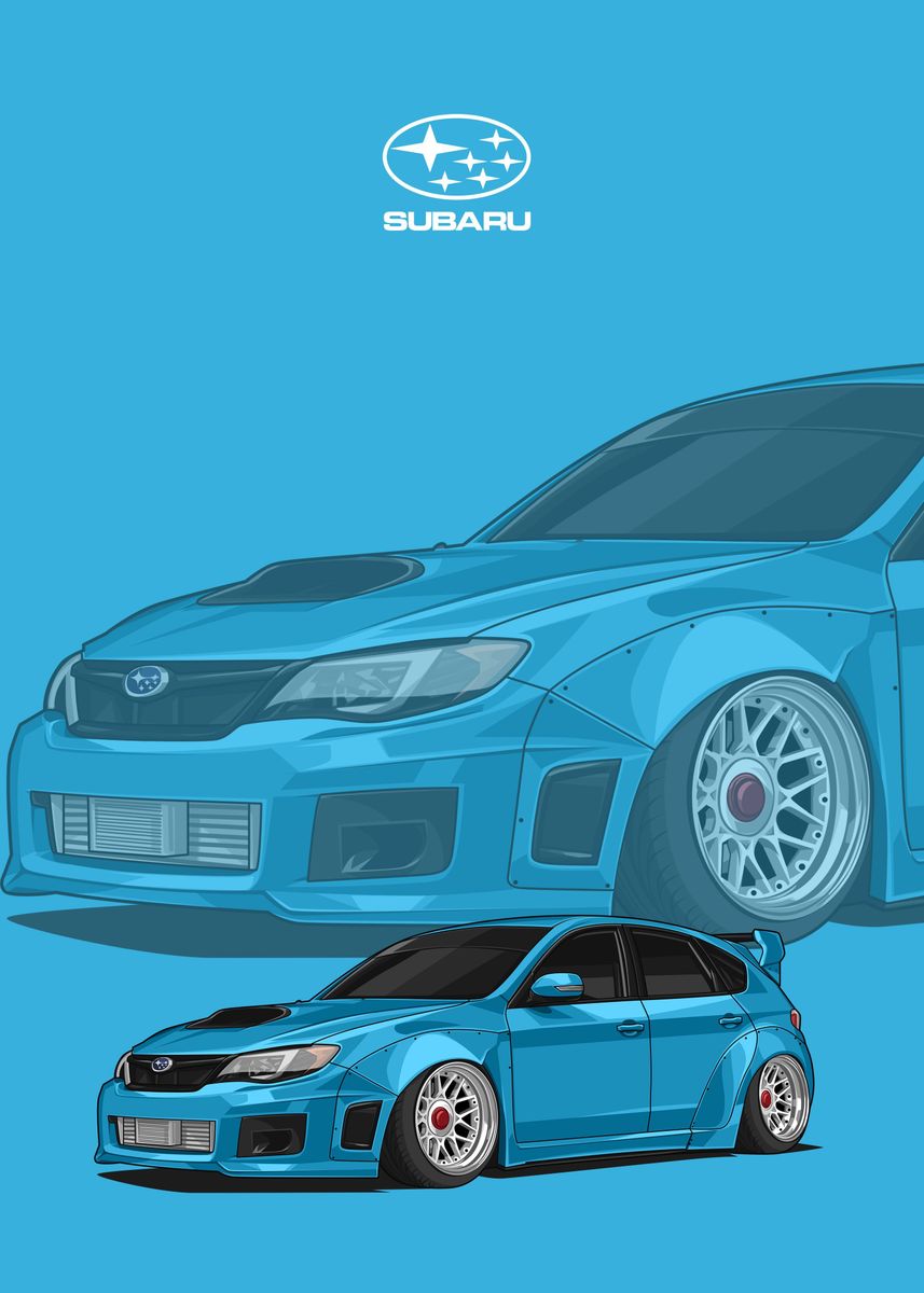 'subaru impreza wrx blue 1' Poster, picture, metal print, paint by ...