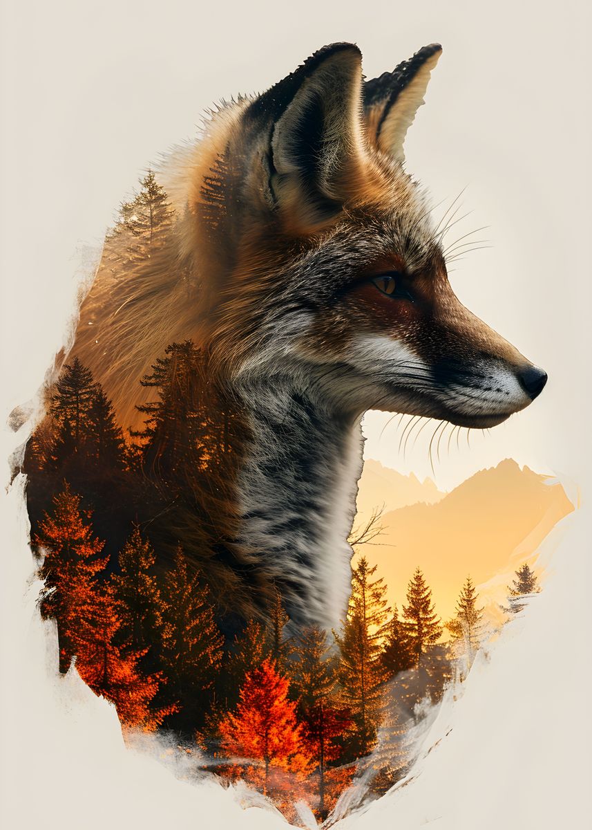 'Red Fox Double Exposure' Poster, picture, metal print, paint by Chris ...
