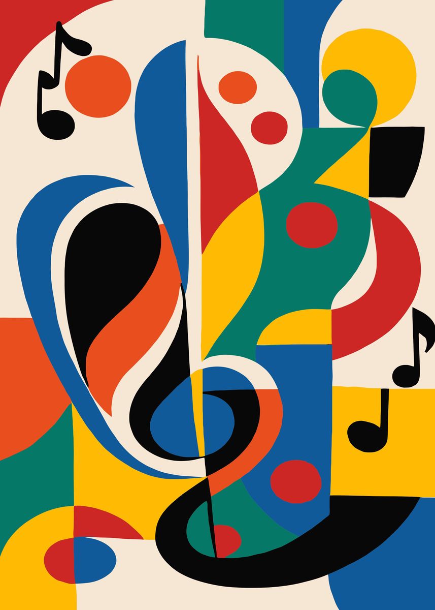 'Colorful Retro Music Print' Poster, picture, metal print, paint by ...