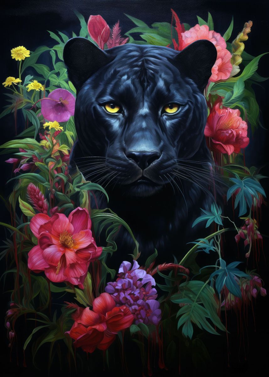 'Panther Flowers' Poster, picture, metal print, paint by FavoritePlates ...
