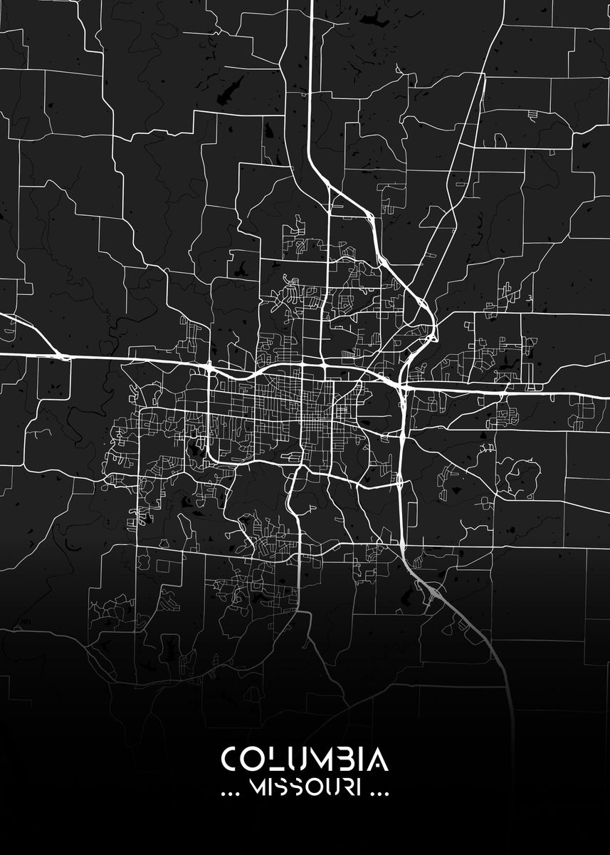 'Columbia City Map Black' Poster, picture, metal print, paint by EL ...