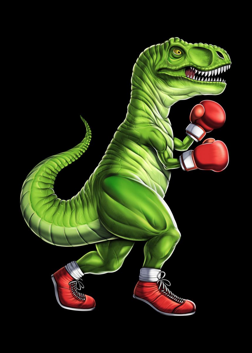'Boxing TRex Dinosaur' Poster, picture, metal print, paint by ...