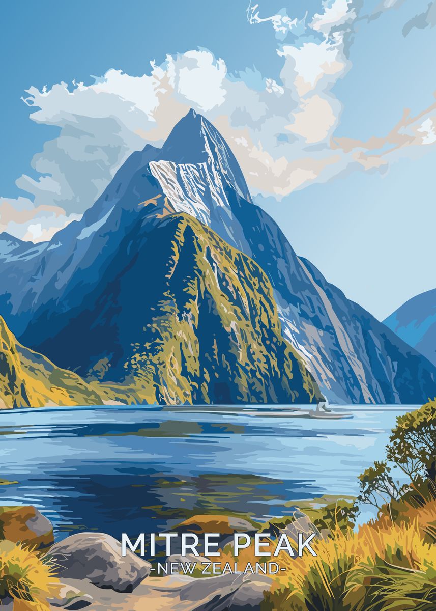 'Mitre Peak' Poster, picture, metal print, paint by DOA | Displate