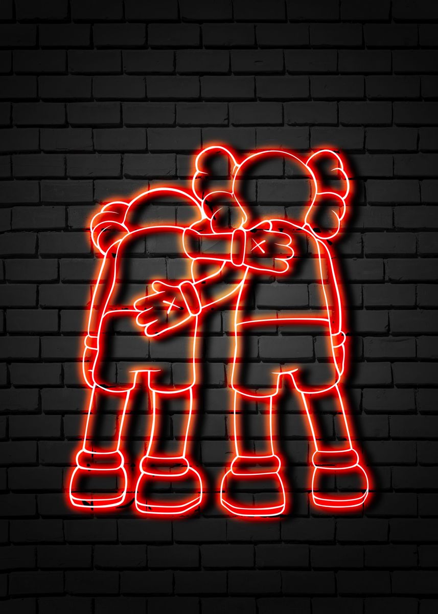 'Red neon kaws' Poster, picture, metal print, paint by Boon Edgar ...