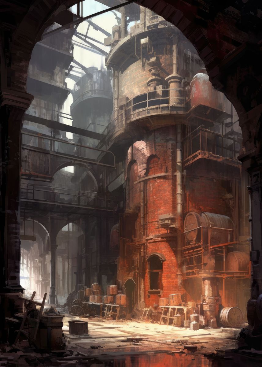 'Old Factory' Poster, picture, metal print, paint by Oknice | Displate