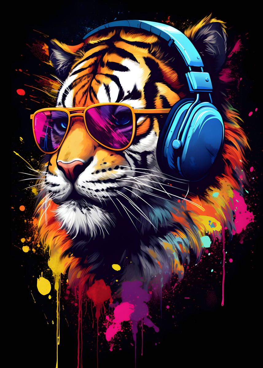 'Tiger Tech' Poster, picture, metal print, paint by Monika Bürger ...