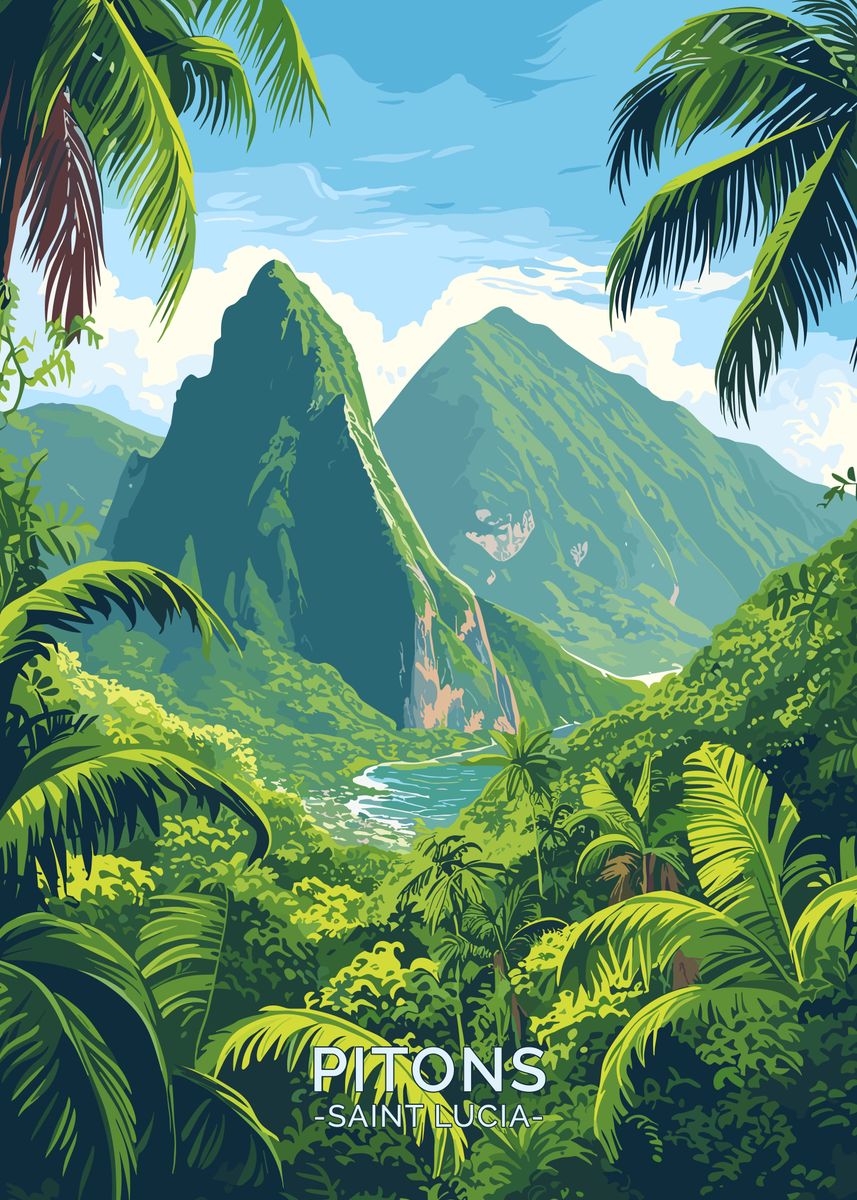 'Pitons' Poster, picture, metal print, paint by DOA | Displate