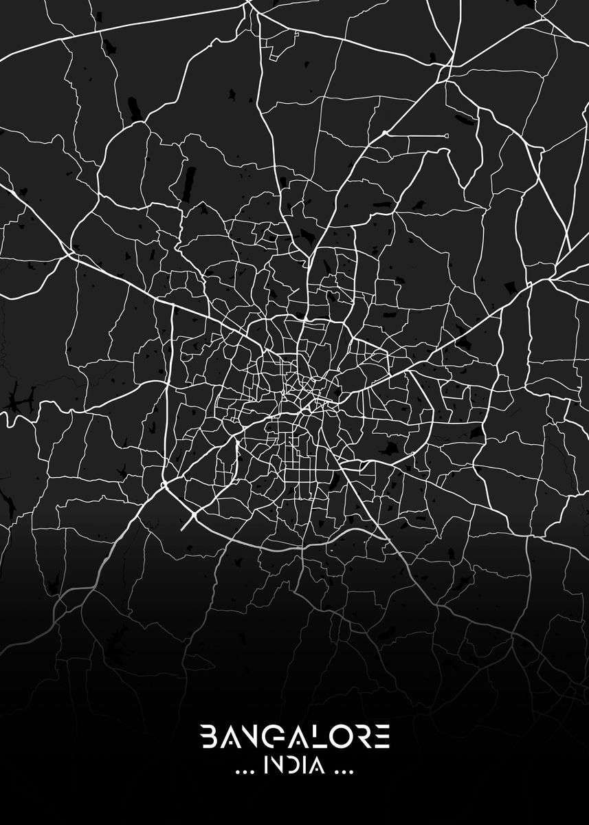'Bangalore City Map Black' Poster, picture, metal print, paint by ...