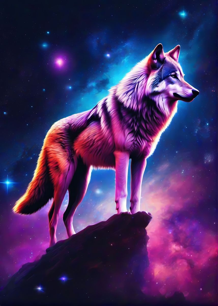 'Space Wolf' Poster, picture, metal print, paint by Gon Poster | Displate