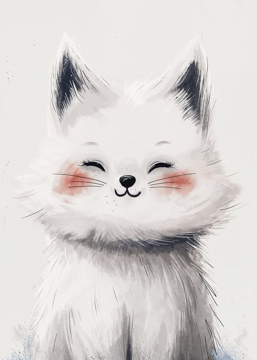 'Blissful Feline Smile' Poster, picture, metal print, paint by Katsu ...