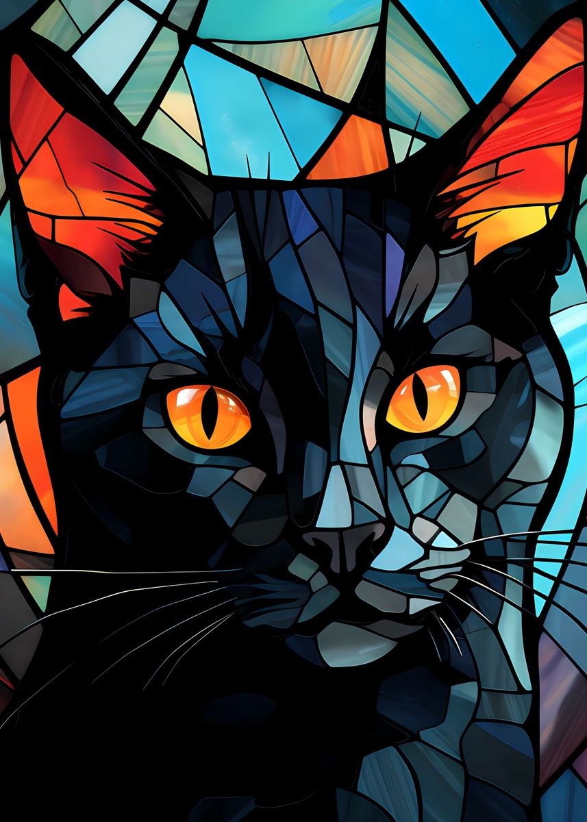 'Stained Glass Cat Wall Art' Poster, picture, metal print, paint by ...