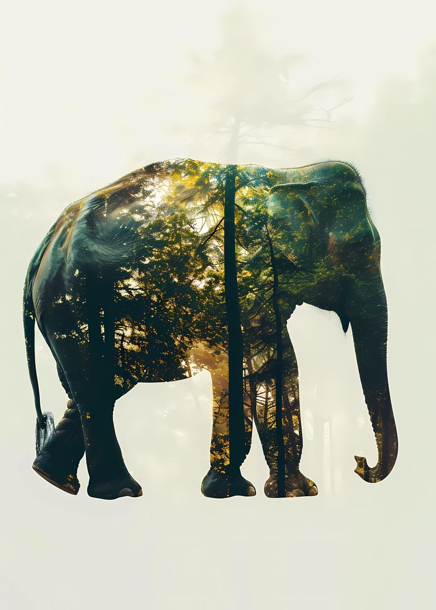 'Elephant Double Exposure' Poster, picture, metal print, paint by Chris ...