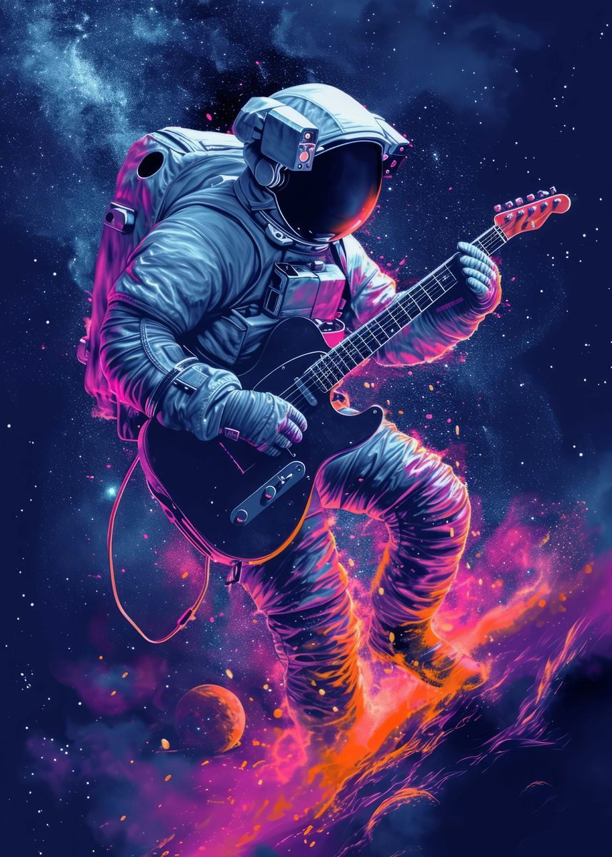 'Guitar Astronaut in Space' Poster, picture, metal print, paint by ...