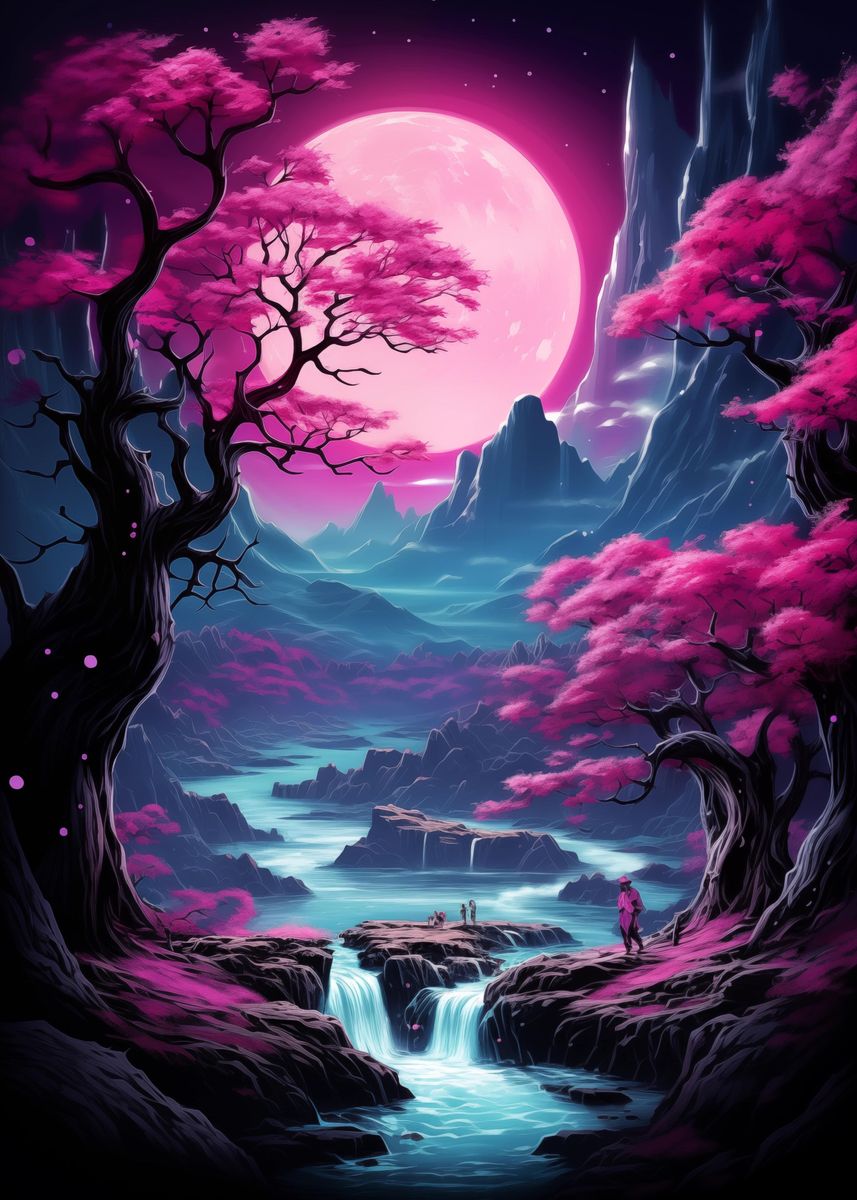 'River Landscape Fantasy ' Poster, picture, metal print, paint by ...