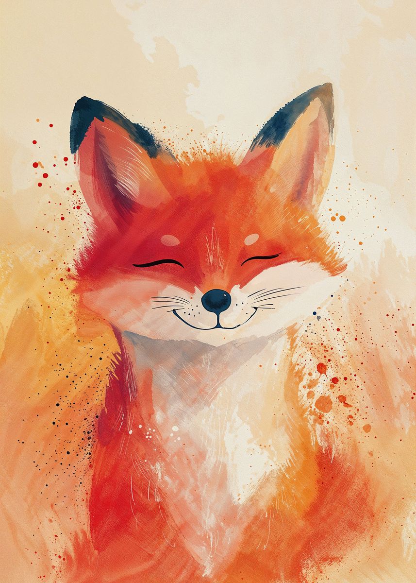 'Blissful Fox Grin' Poster, picture, metal print, paint by Katsu | Displate