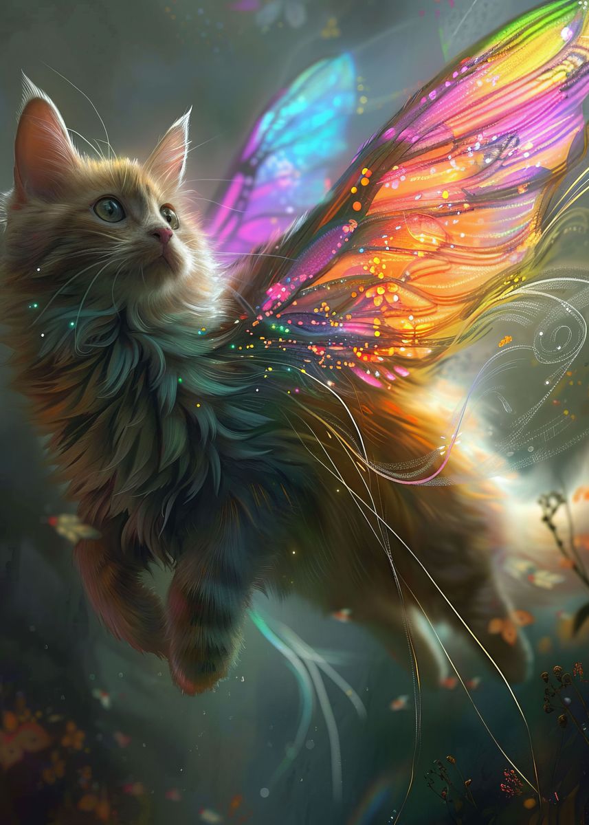 'Flying Cat With Wings' Poster, picture, metal print, paint by Frank ...