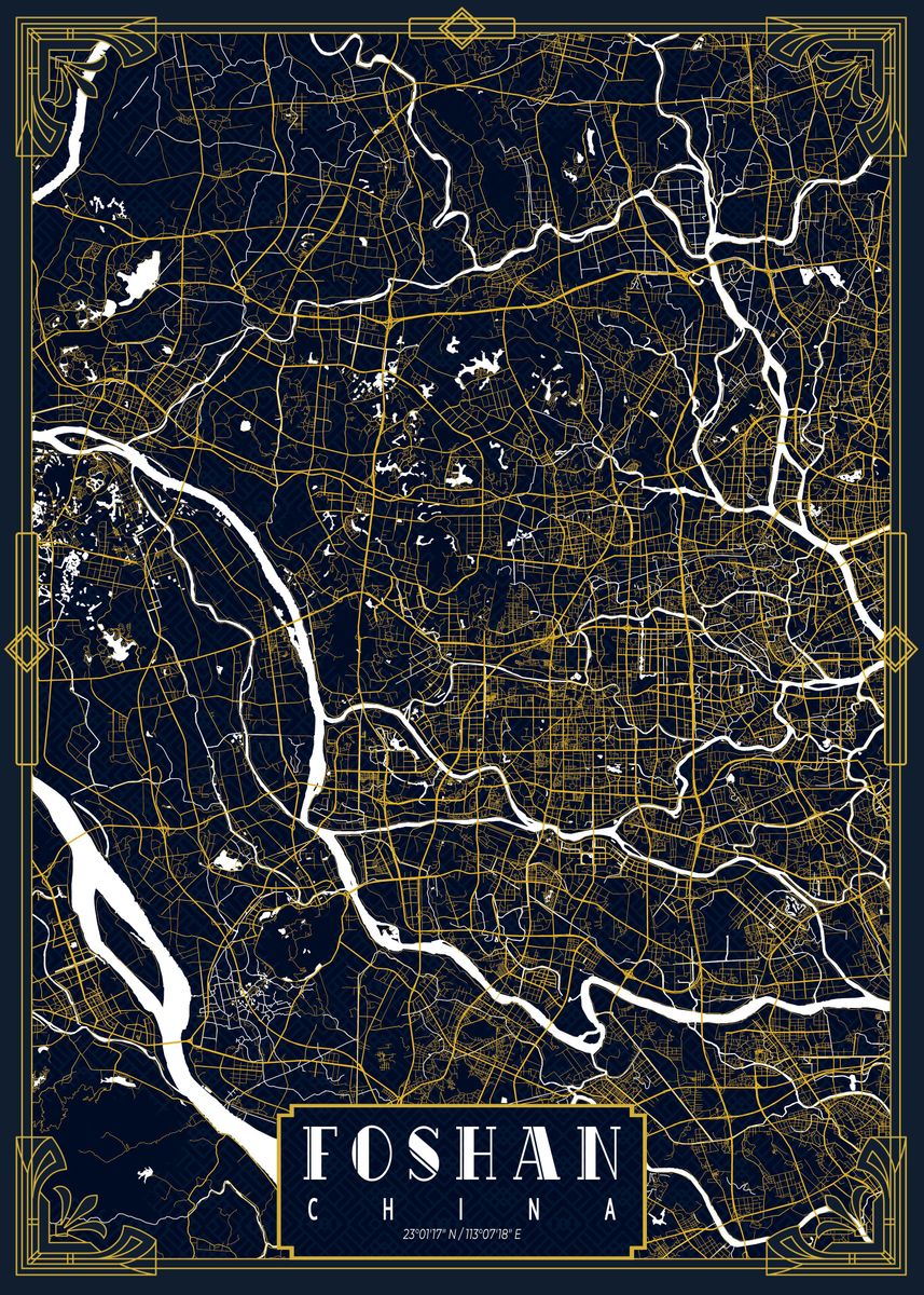 'Foshan City Map Gold' Poster, picture, metal print, paint by deMAP ...