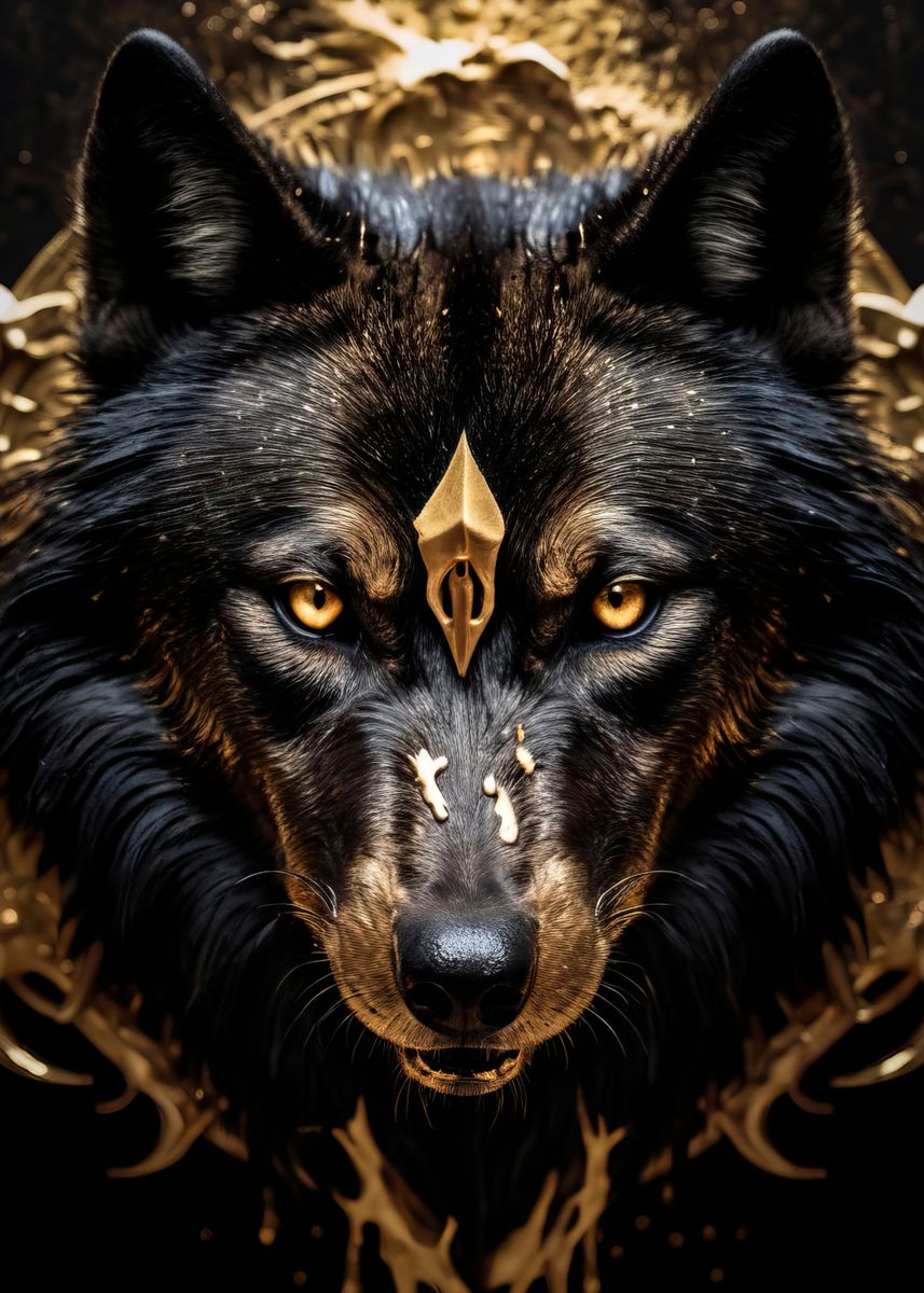 'black and gold wolf' Poster, picture, metal print, paint by mk studio ...