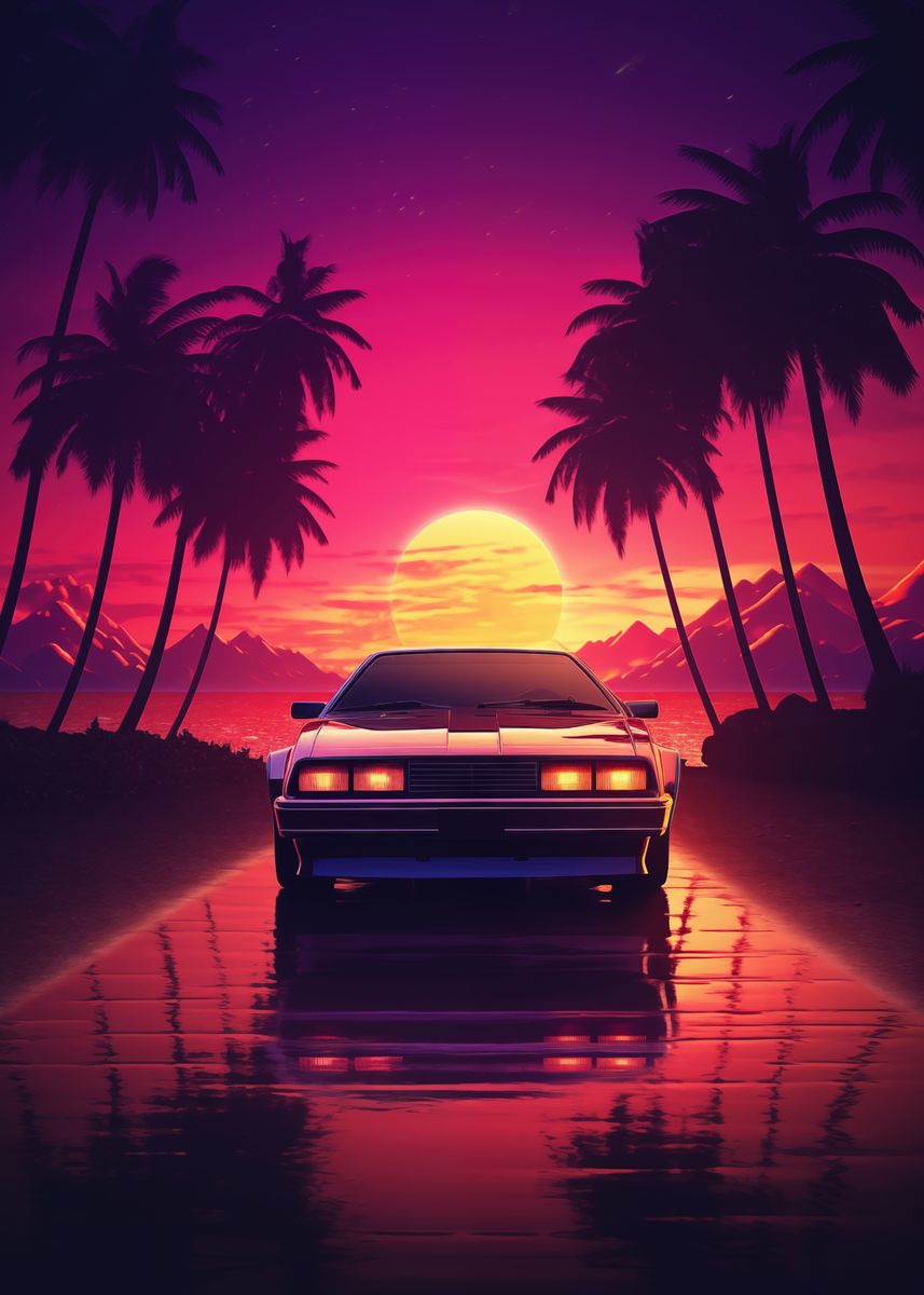 'Futuristic Outrun Car' Poster, picture, metal print, paint by ...