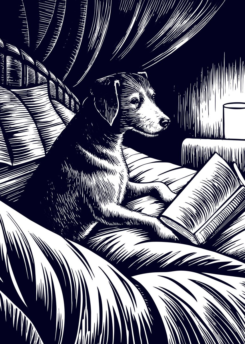 'Reading dog' Poster, picture, metal print, paint by Cat Coconut Galery ...
