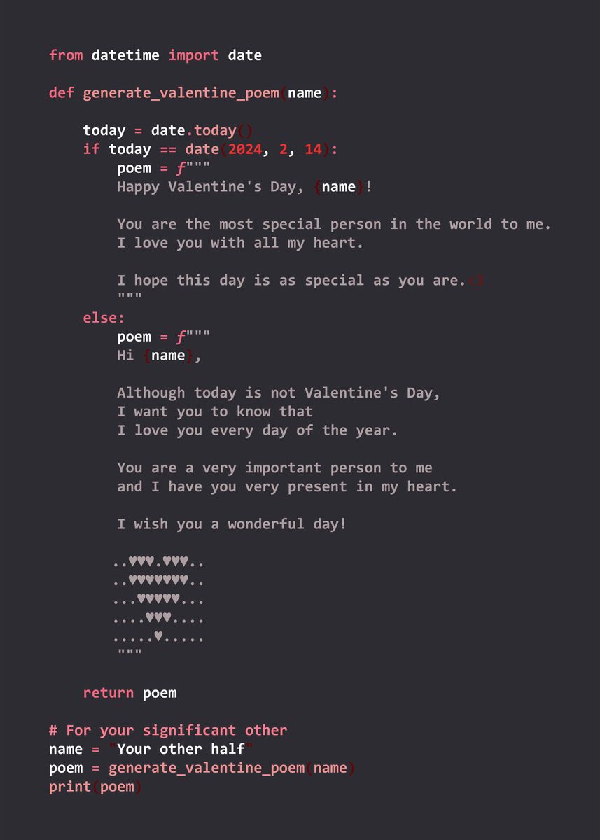 'Valentines Day Python' Poster, picture, metal print, paint by ProgrammerGirl | Displate