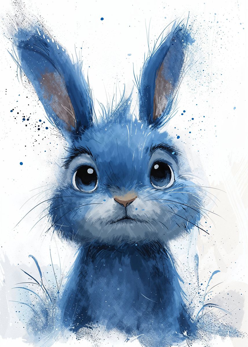 'Blue Splatter Bunny' Poster, picture, metal print, paint by Katsu ...