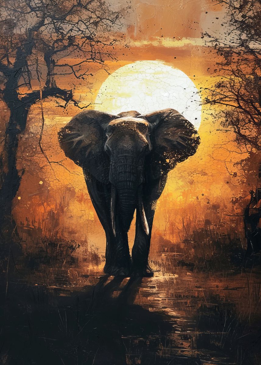'Sunrise Elephant Majesty' Poster, picture, metal print, paint by ...