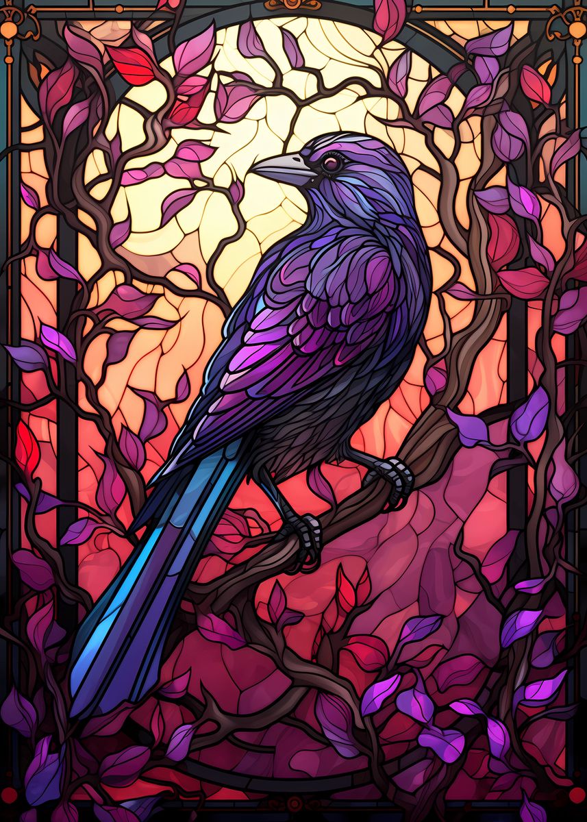 'Raven Stained Glass Style' Poster, picture, metal print, paint by ...