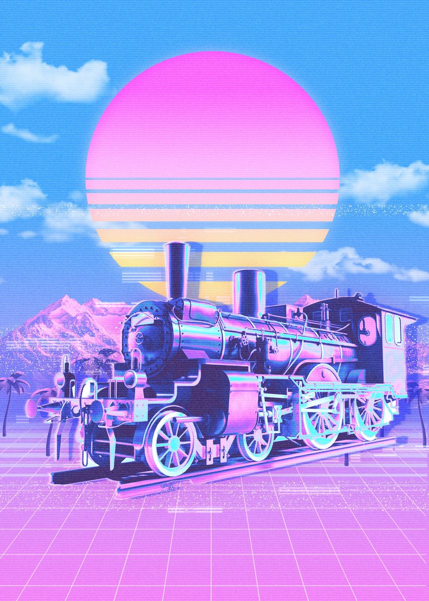 'Vapor Wave Train' Poster, picture, metal print, paint by Fanth | Displate