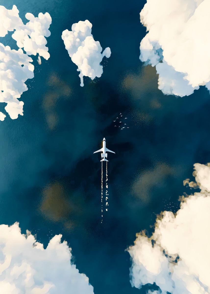 'Plane Flying Ocean Clouds' Poster, picture, metal print, paint by ...