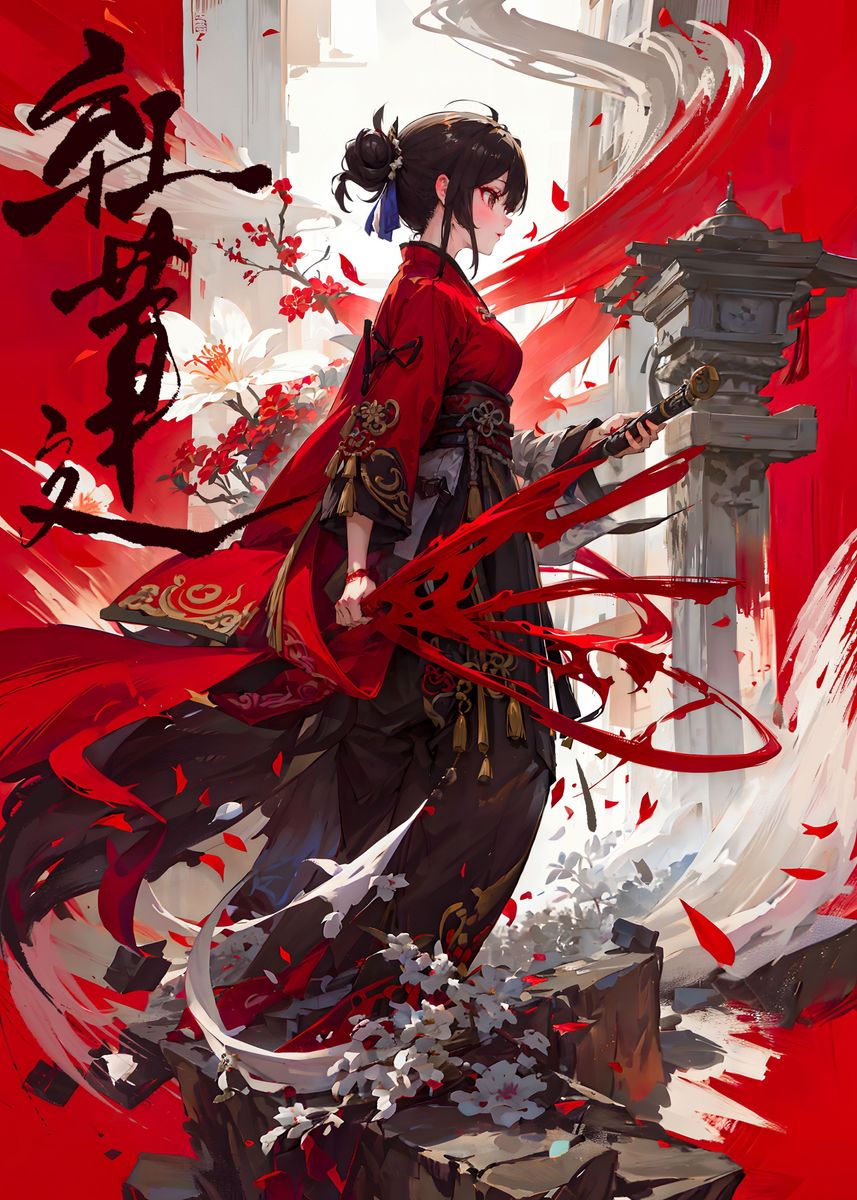 'Anime Girl Blood Red Ninja' Poster, picture, metal print, paint by ...