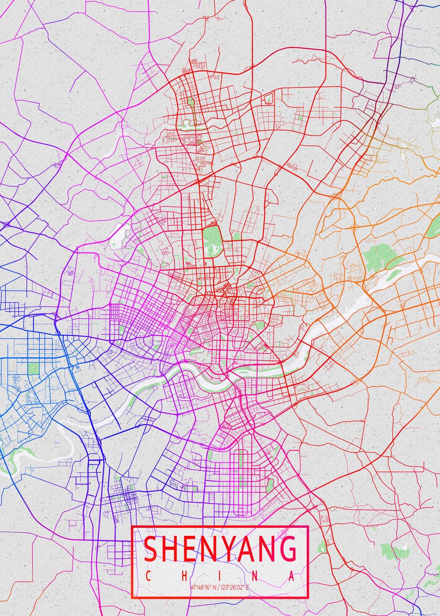 'Shenyang City Map Colorful' Poster, picture, metal print, paint by ...