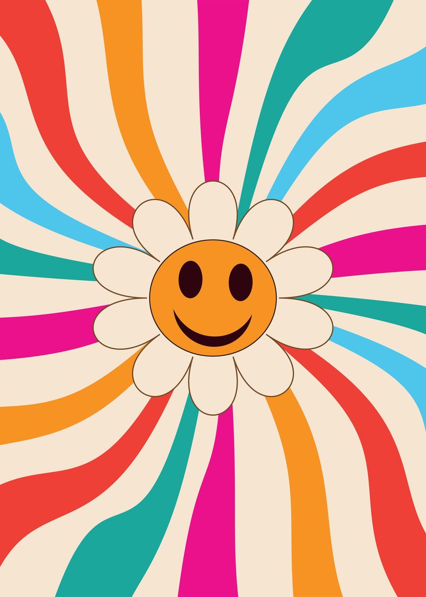 'Groovy Smiling Flower ' Poster, picture, metal print, paint by Yasmine ...