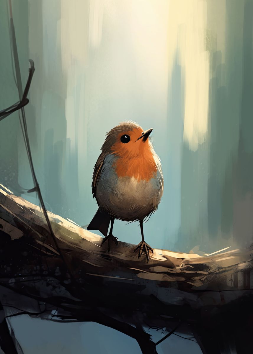 'Cute Robin Illustration ' Poster, picture, metal print, paint by ...