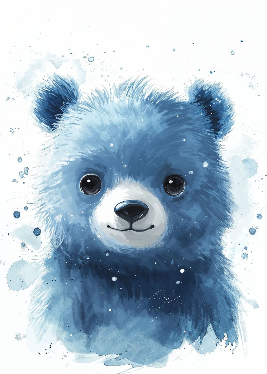 'Blue Bear Cub' Poster, picture, metal print, paint by Katsu | Displate
