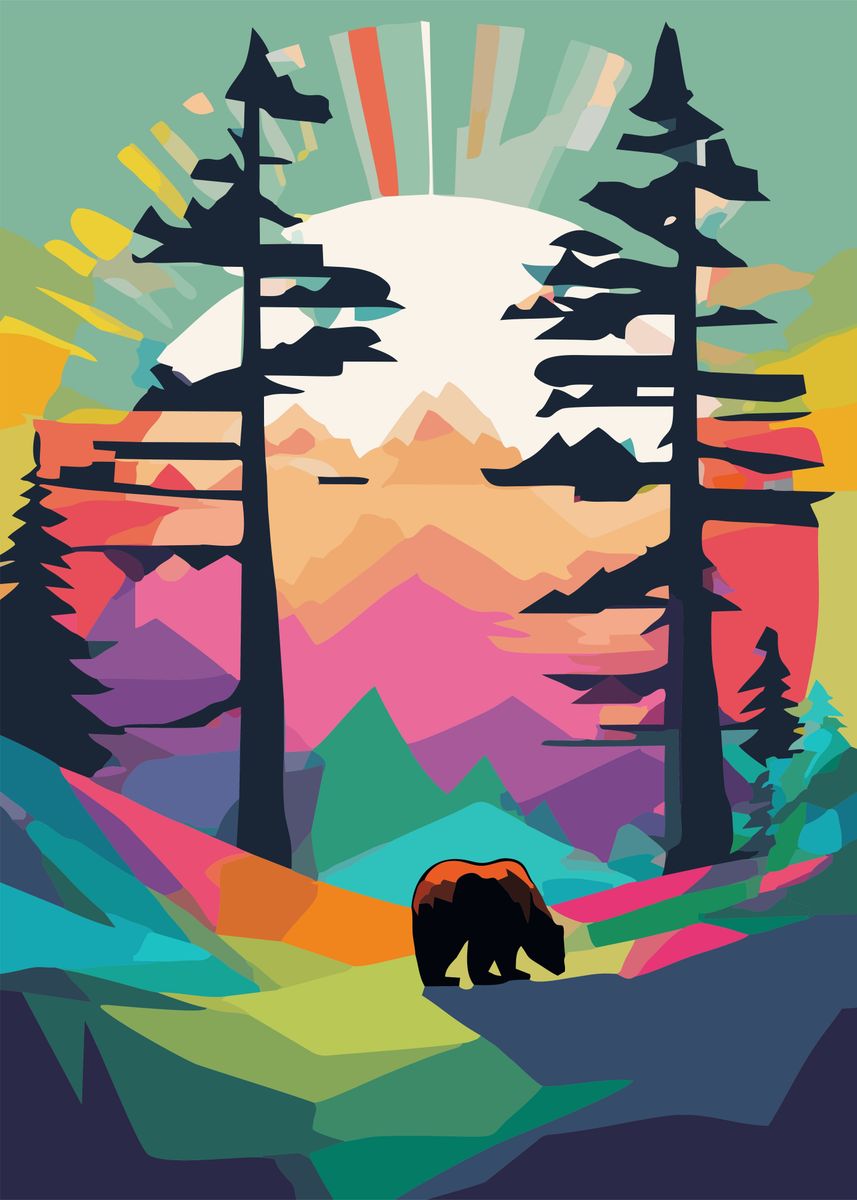 'Bear and Sunset' Poster, picture, metal print, paint by Ganola Store ...