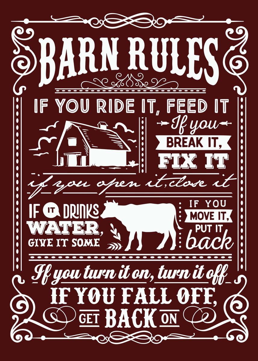 'Barn Rules Sign' Poster, picture, metal print, paint by Gilded Fables ...