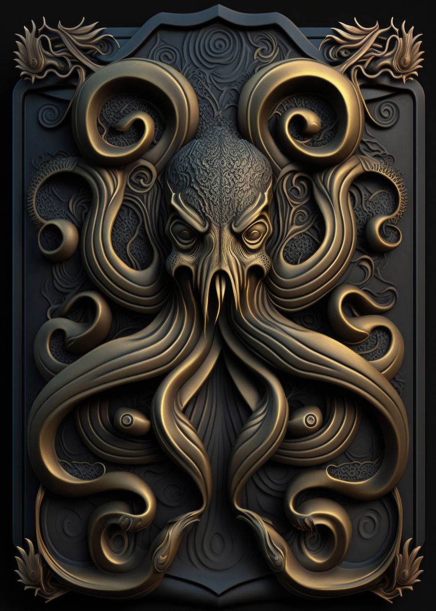 'Kraken Gold Relief Deco' Poster, picture, metal print, paint by Morgan ...