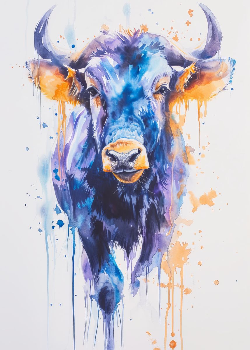 'Gnu Watercolor' Poster, picture, metal print, paint by Henning Seifert ...