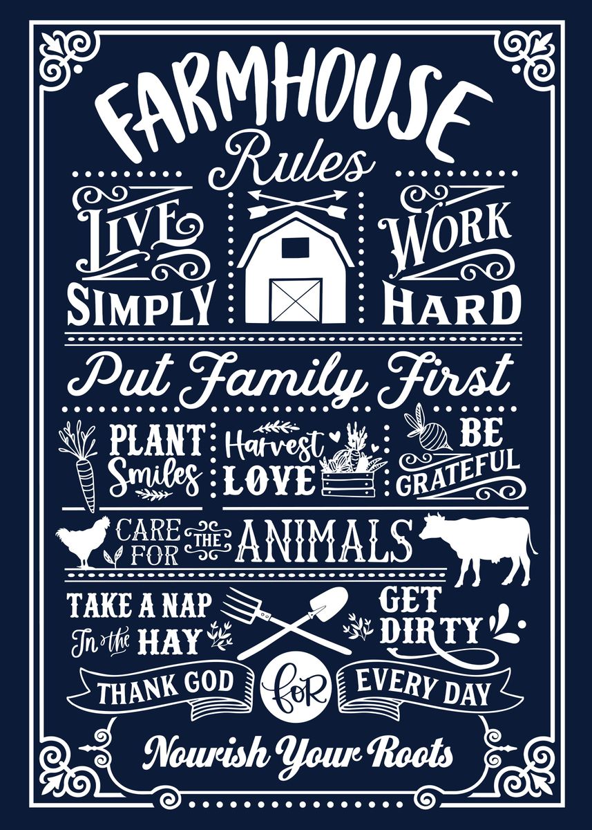 'Farmhouse Rules Sign' Poster, picture, metal print, paint by Gilded ...