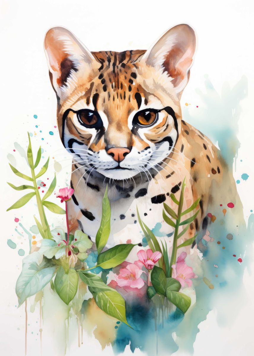 'Ocelot Watercolor' Poster, picture, metal print, paint by Mason Scott ...