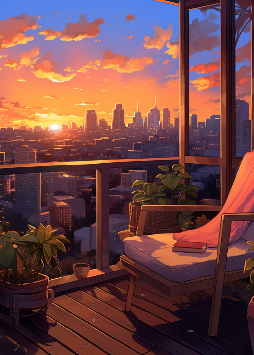 'Sunset Balcony Cityscape' Poster, picture, metal print, paint by ...