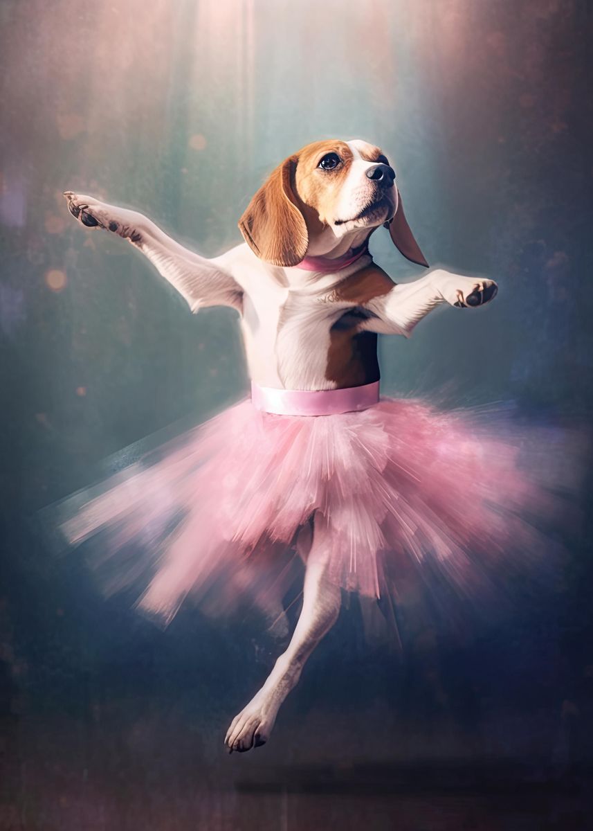 'Beagle Ballerina' Poster, picture, metal print, paint by PetPrints | Displate