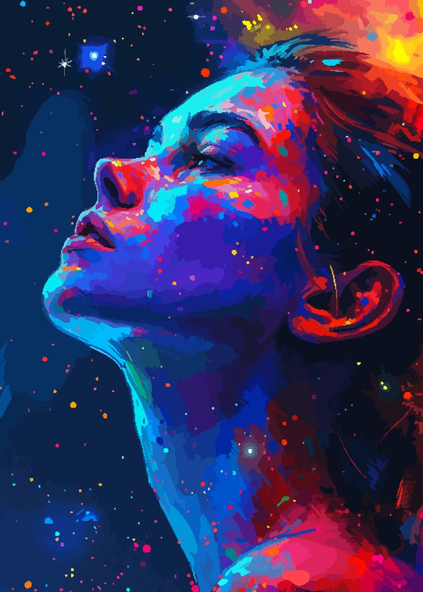 'Woman Star Retro Pixel Art' Poster, picture, metal print, paint by ...