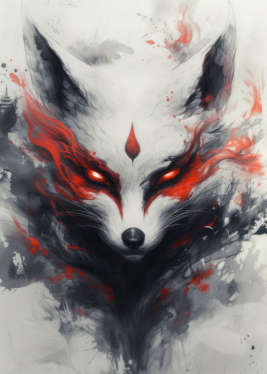 'kitsune fox painting' Poster, picture, metal print, paint by Adel S ...