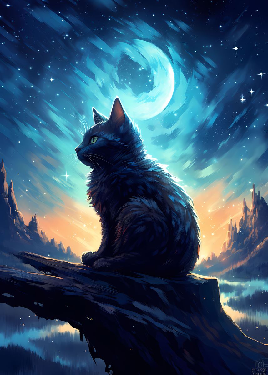'Galaxy Black Cat' Poster, picture, metal print, paint by Wildlife ...