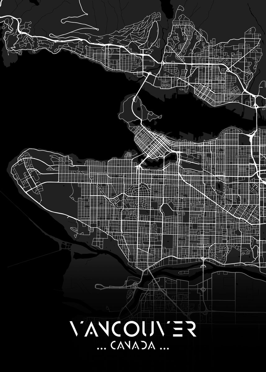 'Vancouver City Map Black' Poster, picture, metal print, paint by ...