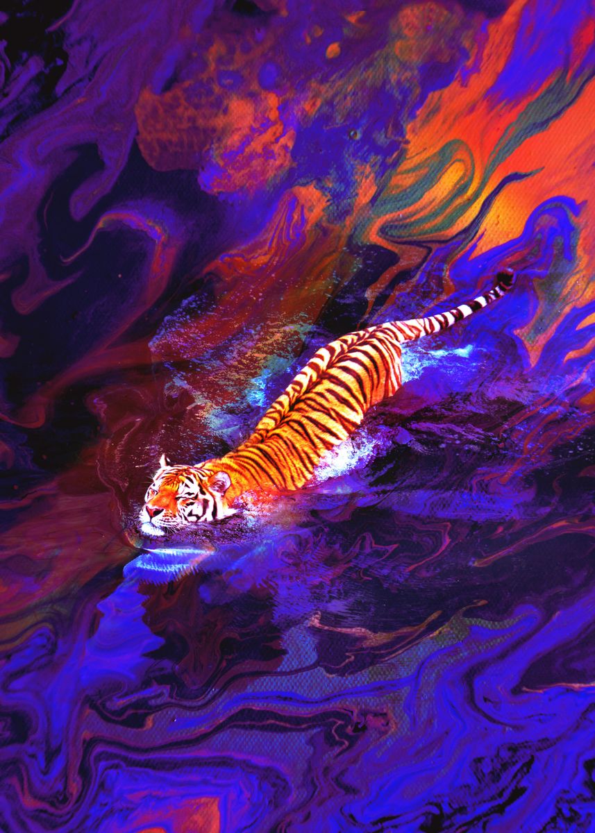 'The Swim' Poster, picture, metal print, paint by Voja | Displate