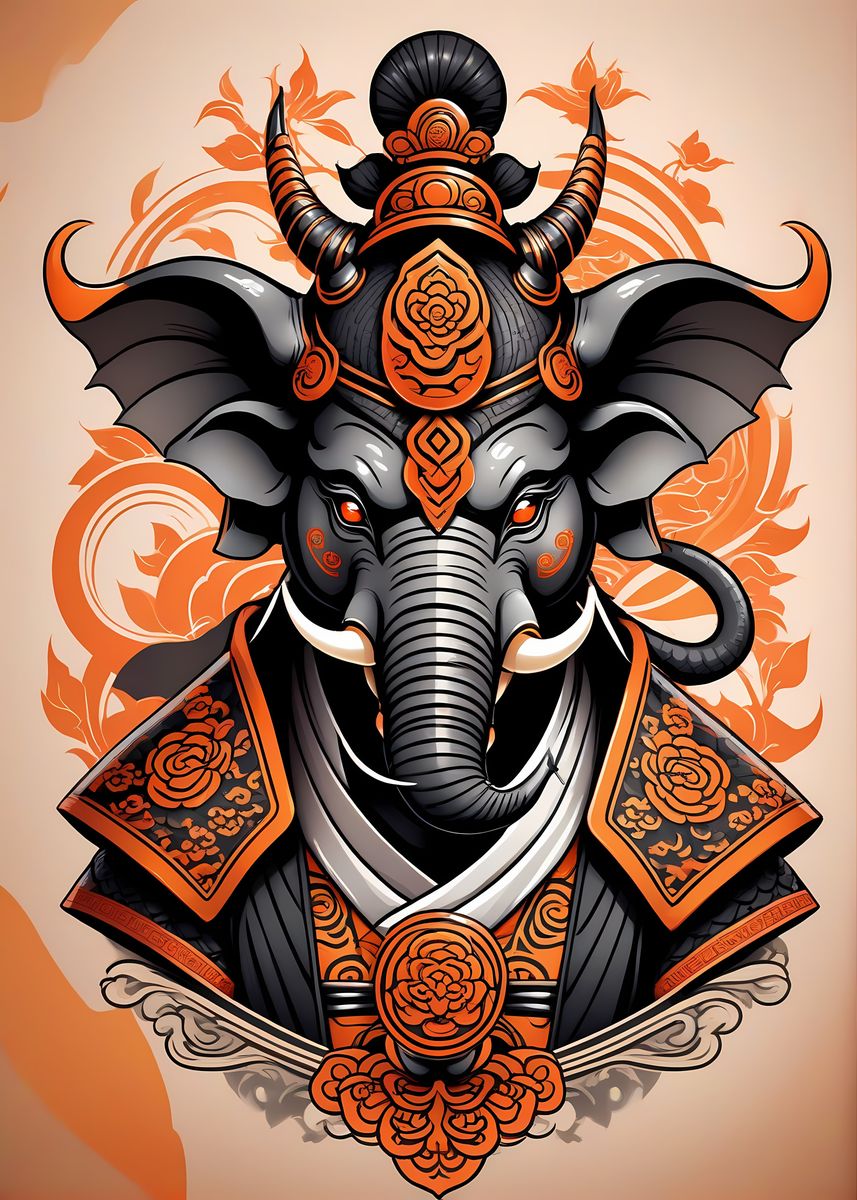 'Samurai Mask Elephant' Poster, picture, metal print, paint by Gin Art ...