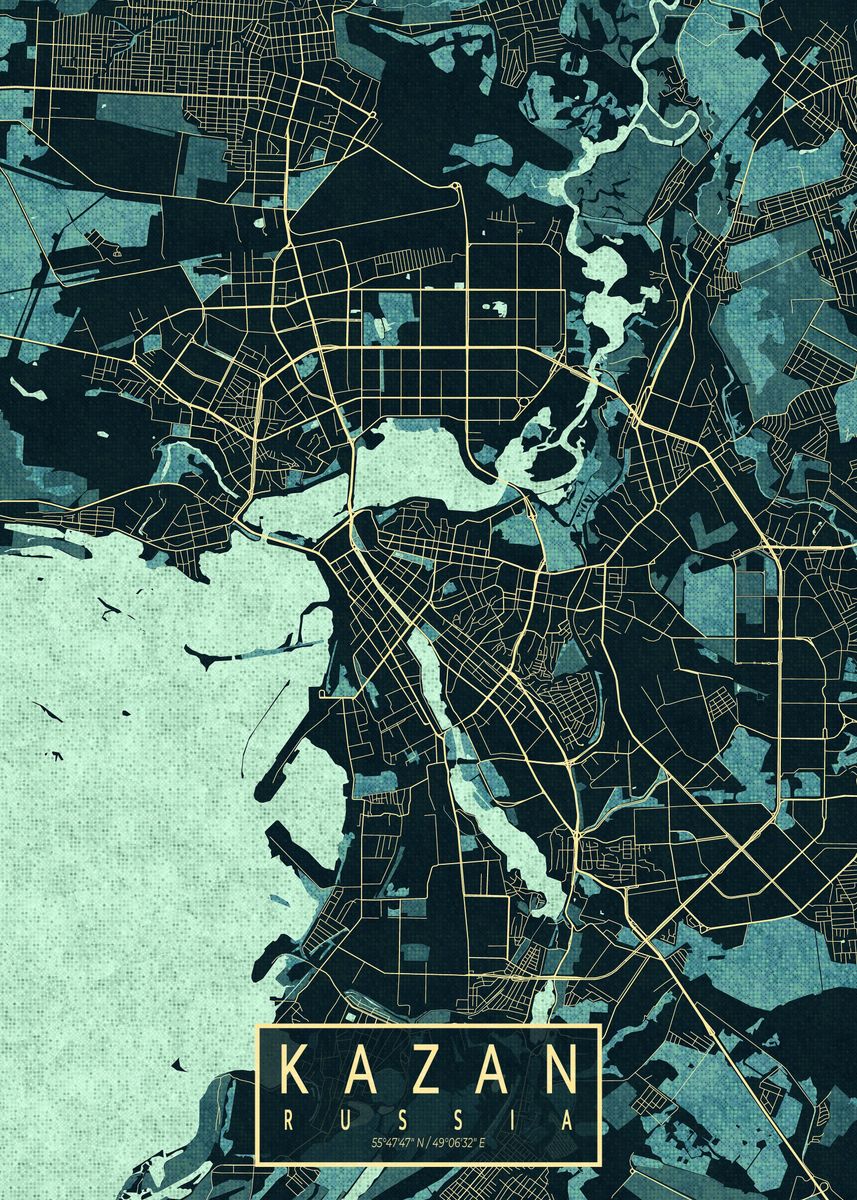 'Kazan City Map Summer' Poster, picture, metal print, paint by deMAP Studio | Displate